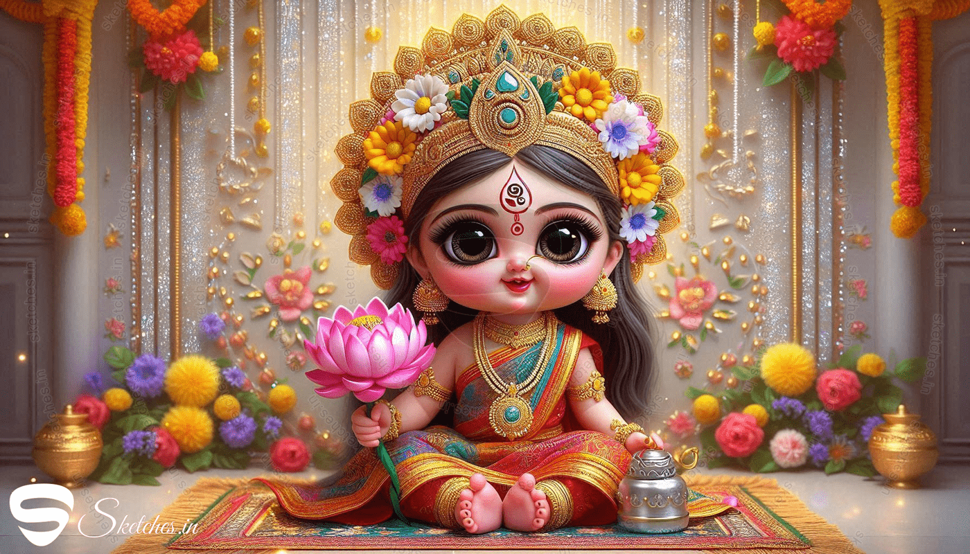 Baby Maa Durga Portrait 2 - Rectangular - Sketches.in