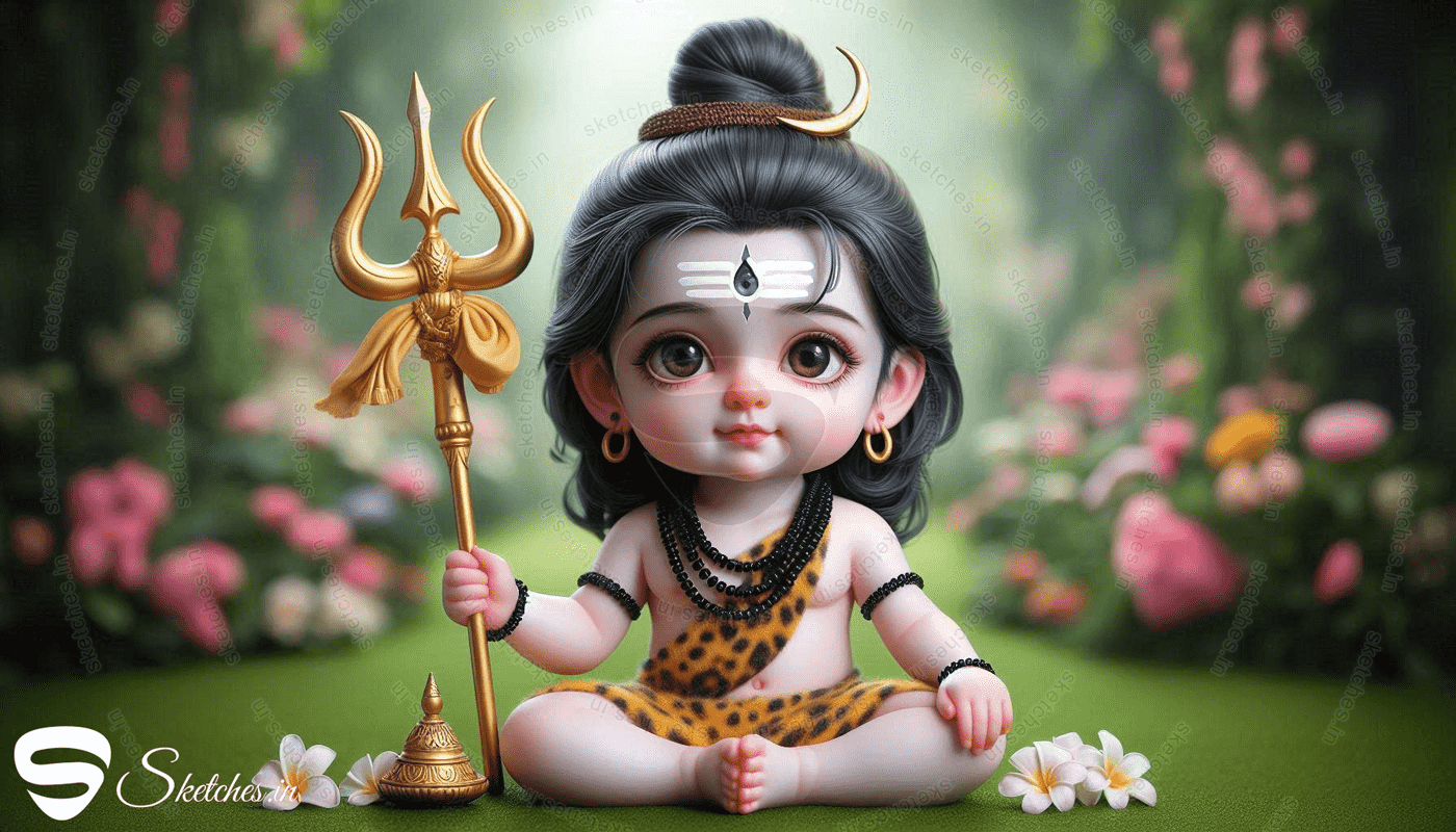 Baby Shiva Portrait 2 - Rectangular - Sketches.in